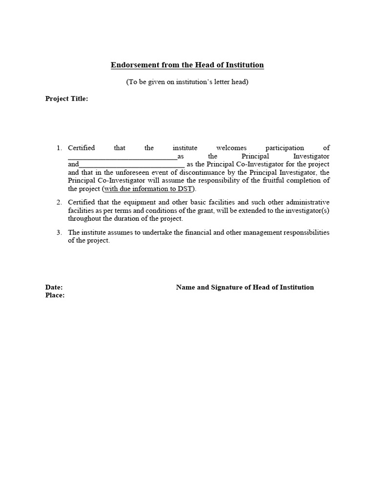 1-Format Endorsement and Certificate from PI | PDF