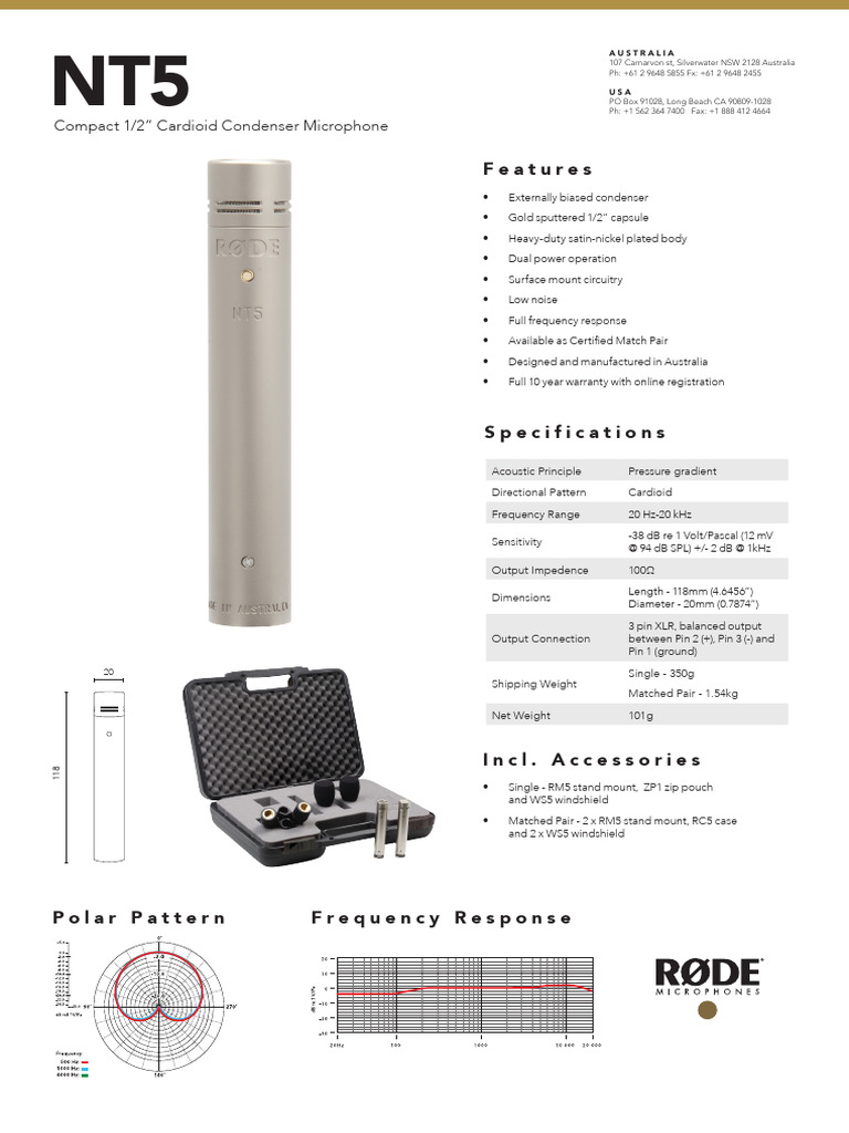 Rode Nt5 Datasheet | PDF | Microphone | Sound Production
