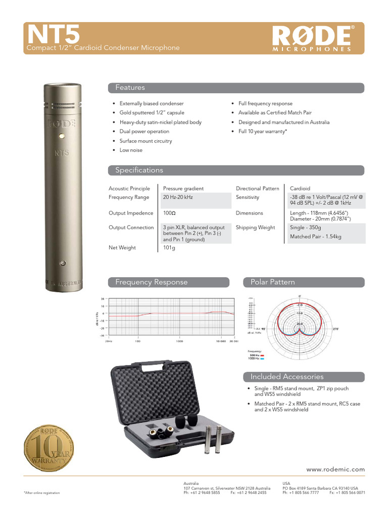 Rode Nt5 Cutsheet | PDF | Microphone | Electricity