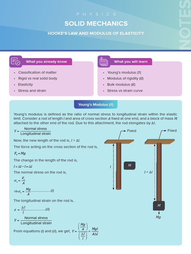 Class 11 Physics: Elasticity Notes | PDF | Deformation (Engineering ...