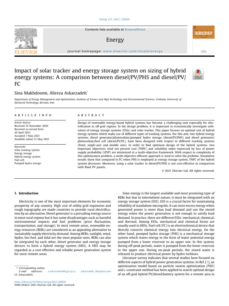 1 s2.0 S0360544221011683 Main | PDF | Photovoltaics | Energy Storage
