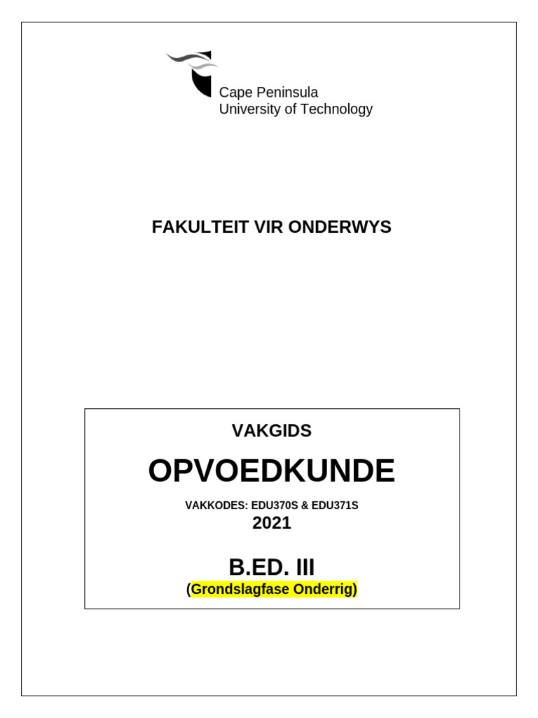 B Ed 3 Opvoedkunde Vakgids 2021 | PDF