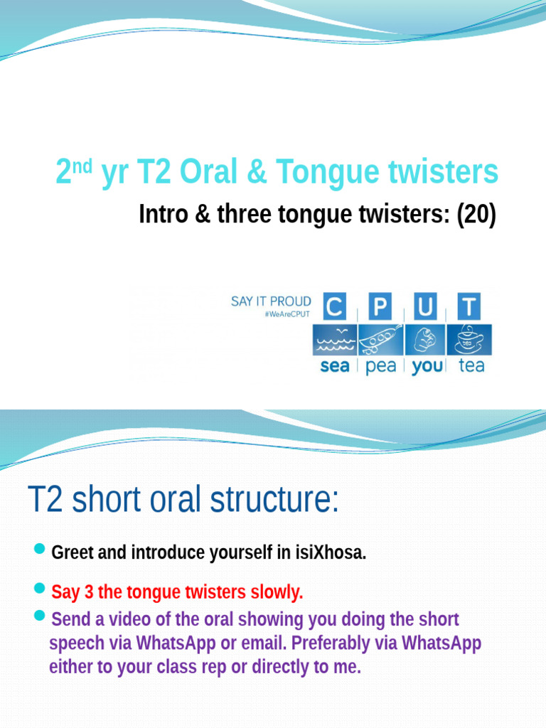 2nd Yr T2 Oral & Tongue Twisters | PDF