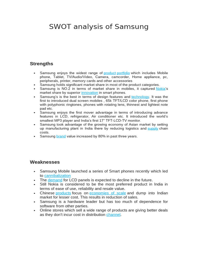 SWOT Analysis of Samsung | PDF | Samsung | Smartphone