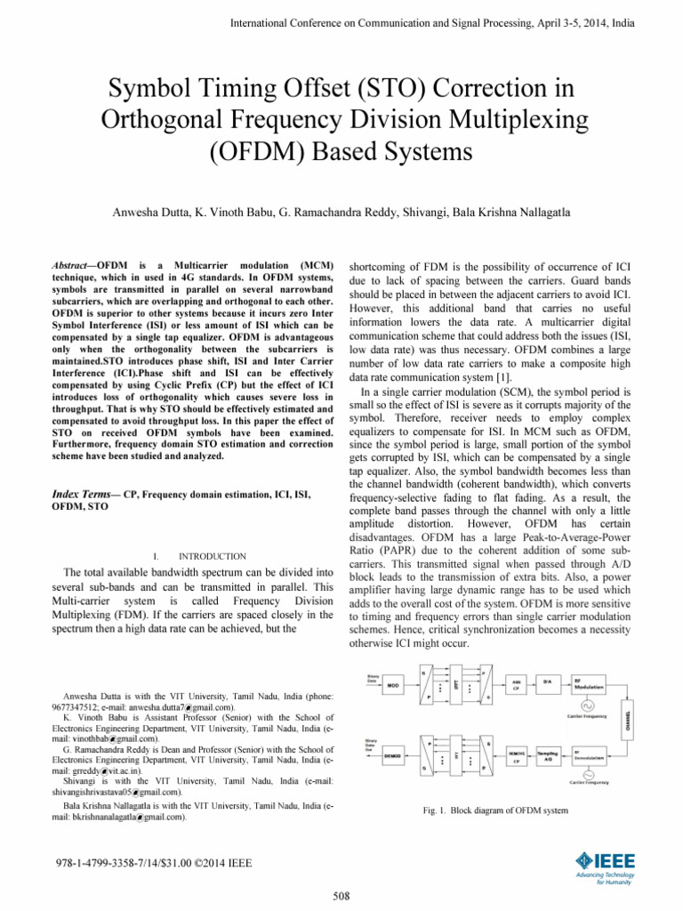 Symbol Timing Offset Sto Correction In Orthogonal Frequency Division Multiplexing Ofdm Based