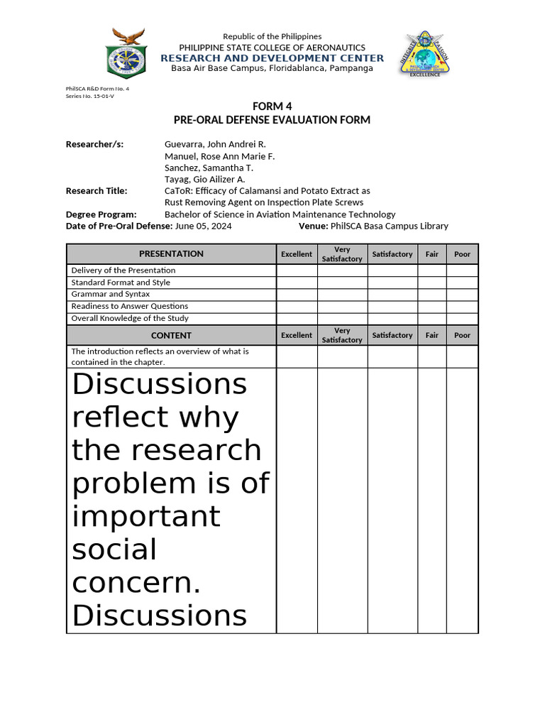 Pre-Oral-Defense-Evaluation-Form | PDF | Cognition