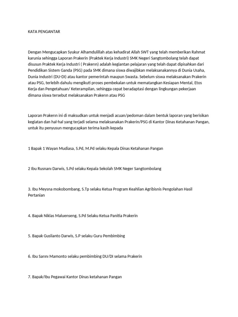 KATA PENGANTAR PKL | PDF