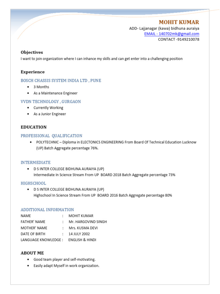 Mohit Kumar CV 2 | PDF
