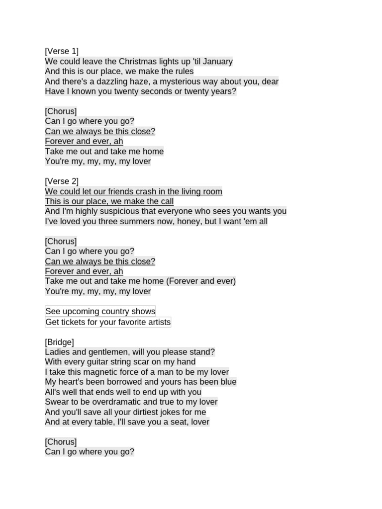 FORTNIGHT Song Lyrics by Taylor Swift & Post Malone | PDF