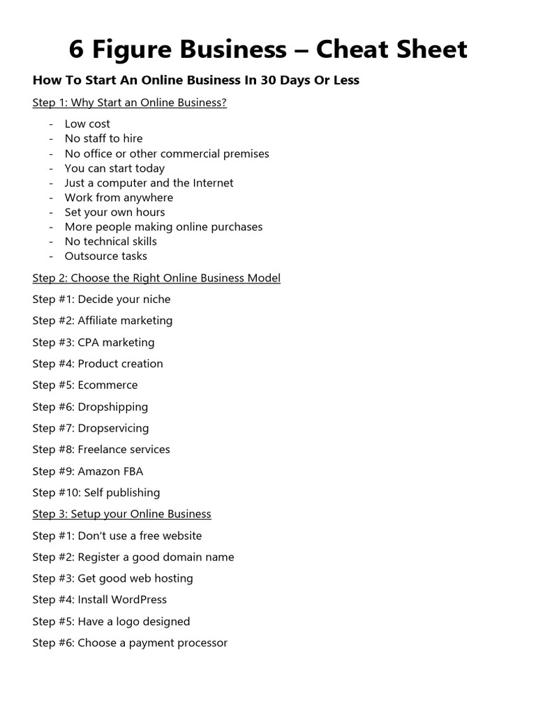 6 Figure Business - Cheat Sheet | PDF | Marketing | Search Engine ...