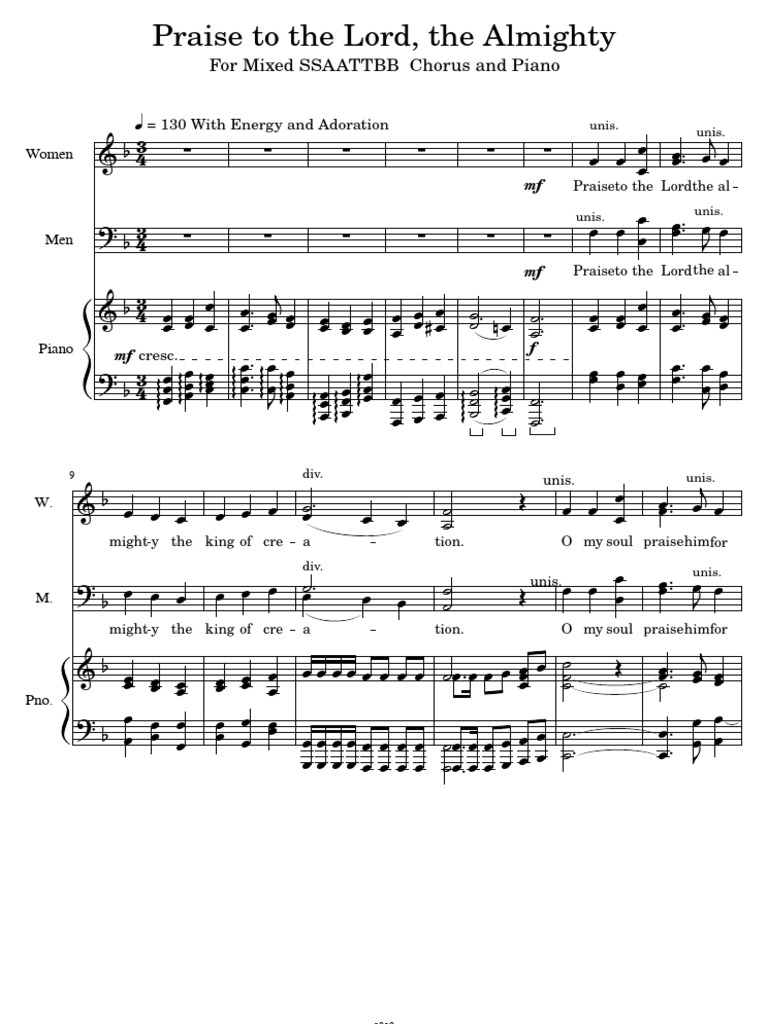 Praise to the Lord: SSAATTBB Score | PDF