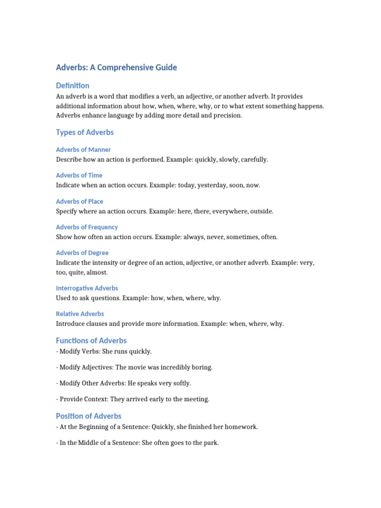 Adverbs Guide | PDF