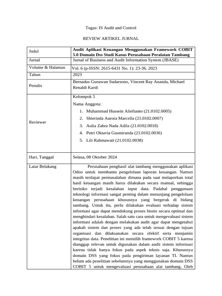 Kelompok 5 - Is Audit and Control - Review Artikel - Akt. 21 Reguler | PDF