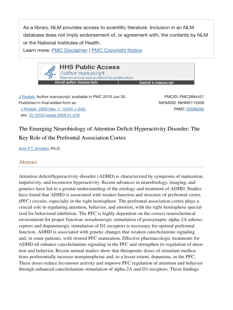 The Emerging Neurobiology of Attention Deficit Hyperactivity Disorder ...