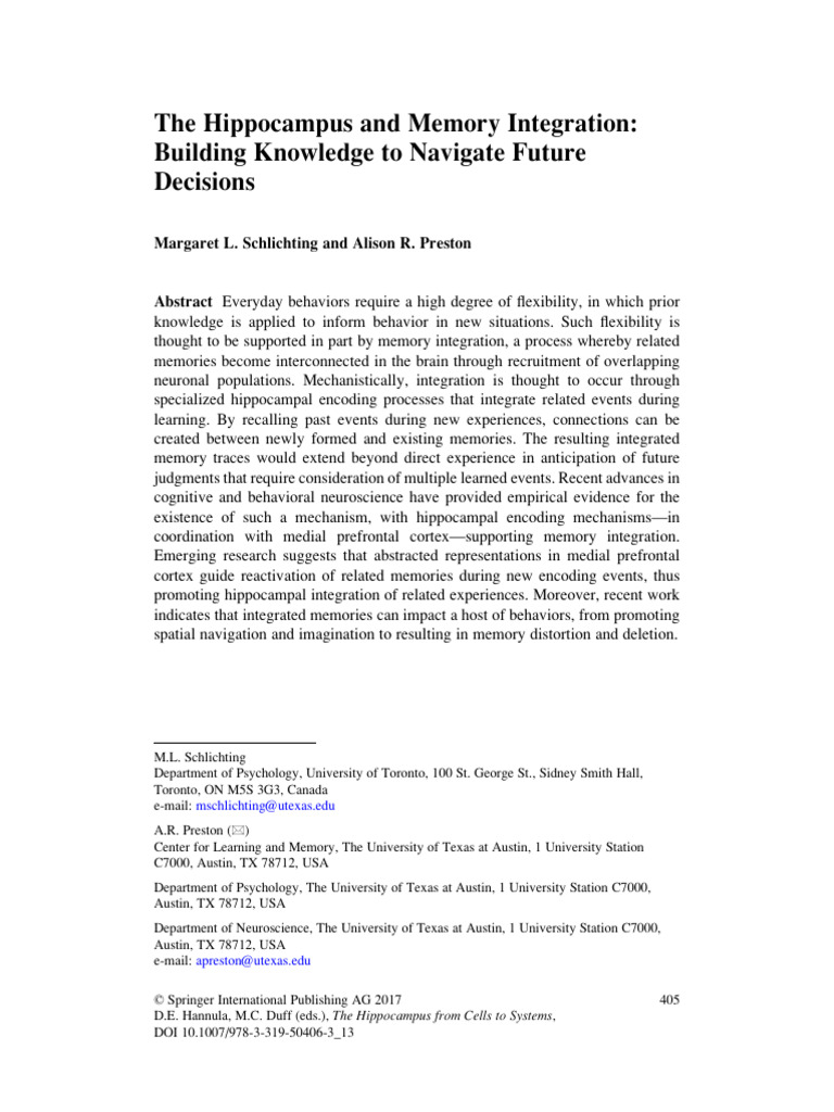 The Hippocampus and Memory Integration Building Knowledge To Navigate ...
