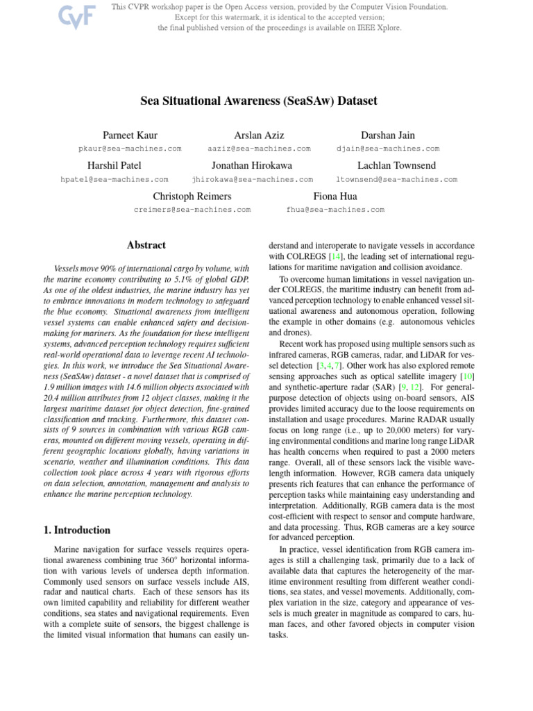 SeaSAw: Maritime Situational Awareness Dataset | PDF | Data | Field Of View