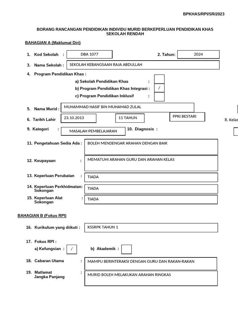 BORANG RPI HASIF 2 | PDF