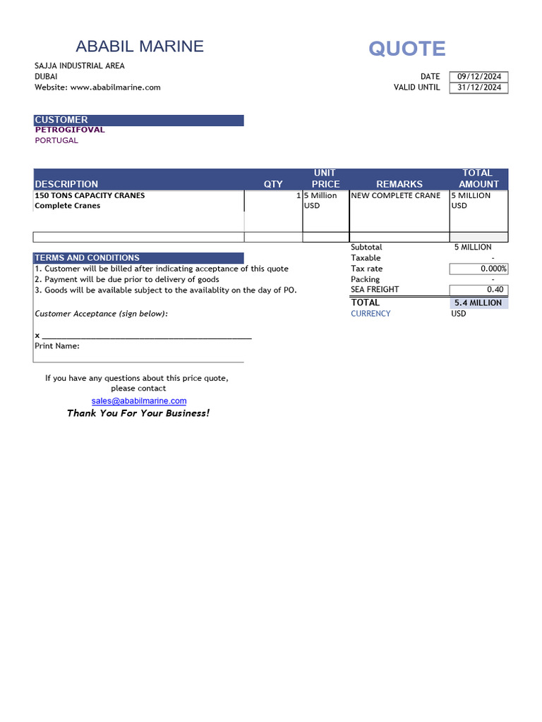 Quotation 150 Tons Capacity Crane | PDF