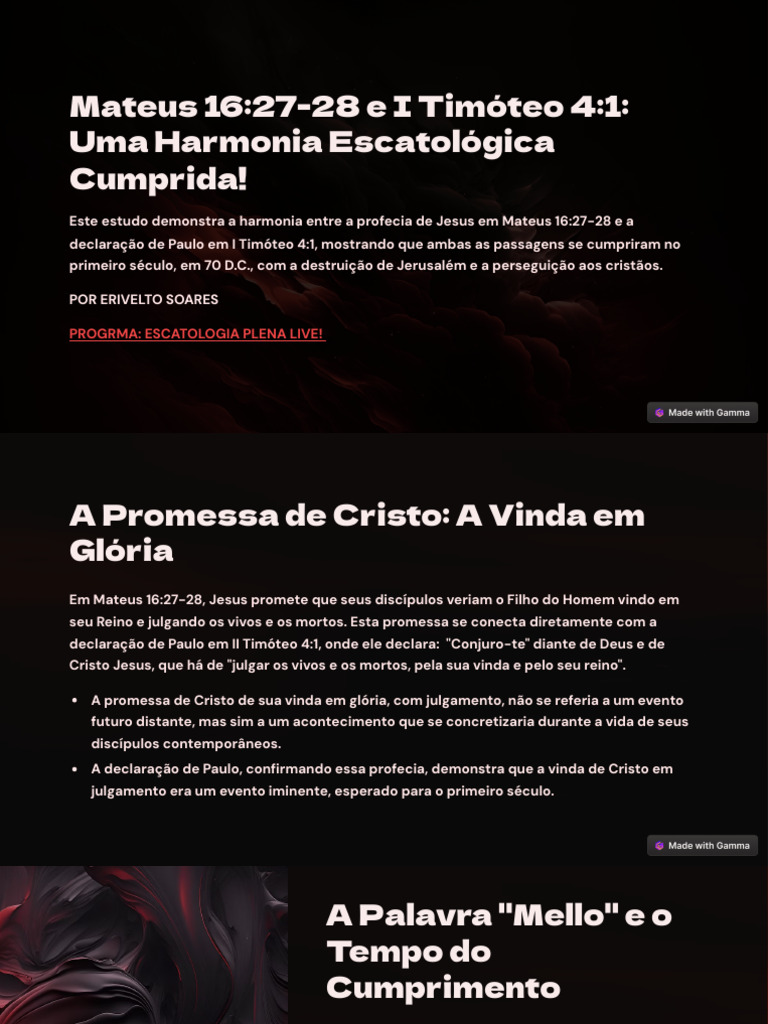 Mateus 1627 28 e I Timoteo 41 Uma Harmonia Escatologica Cumprida | PDF ...