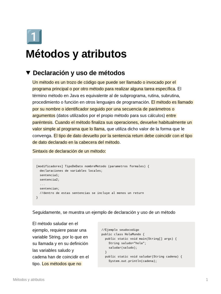 Guía de Métodos en Java | PDF | Método (programación de computadora) | Java (lenguaje de ...