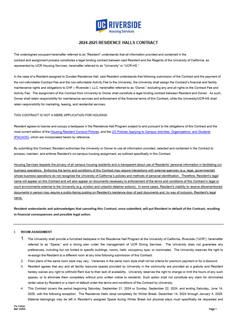 2024-2025 Residence Hall Contract Signed-862495296 | PDF | Liquidated ...
