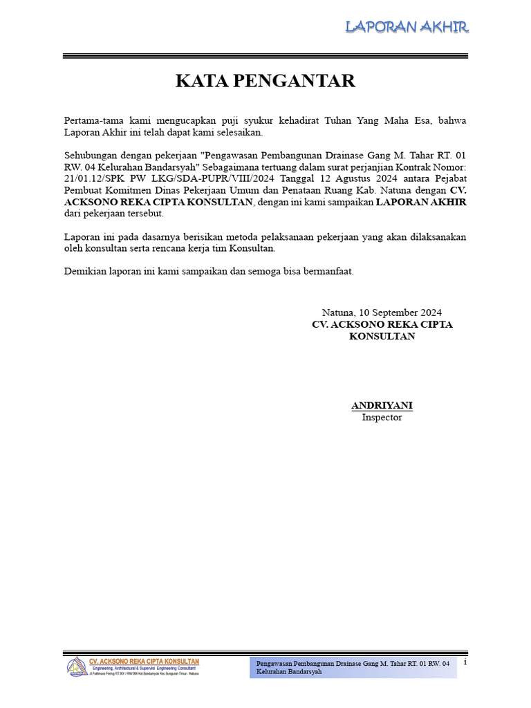 Laporan Akhir Drainase M Tahar | PDF