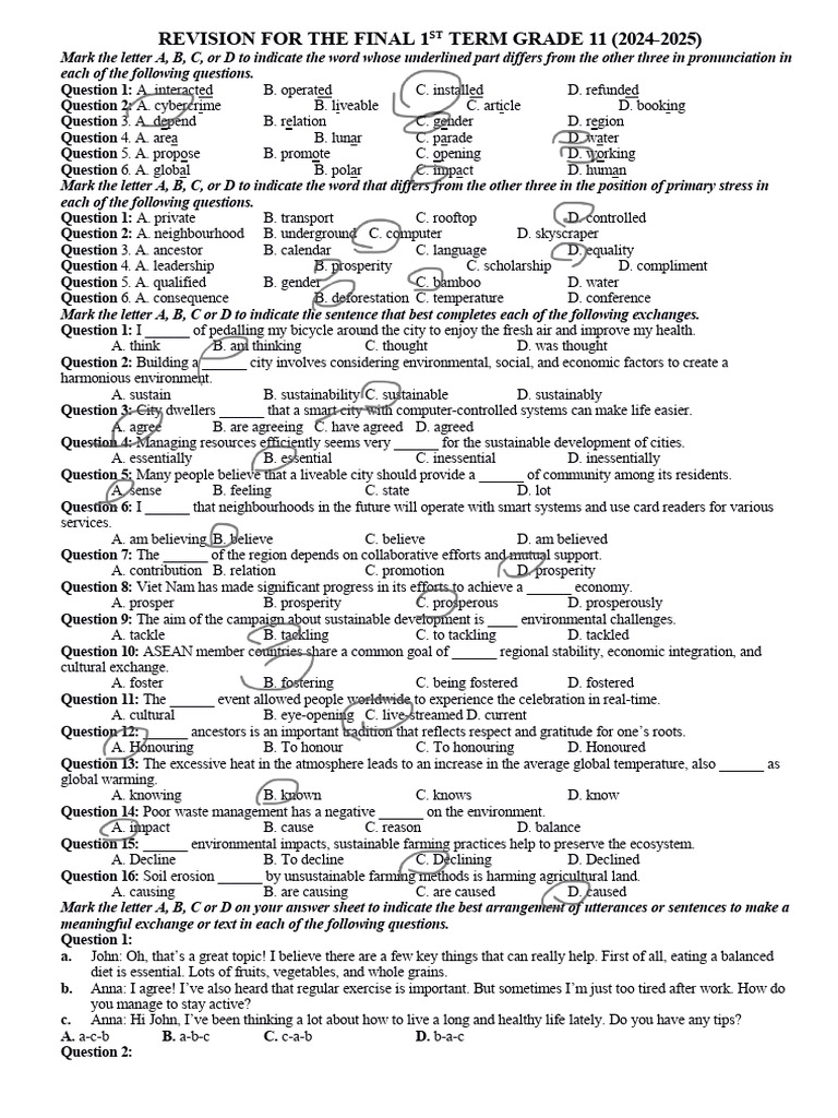 REVISION FOR THE FINAL 1ST TERM GRADE 11 | PDF | Sustainability | Vietnam
