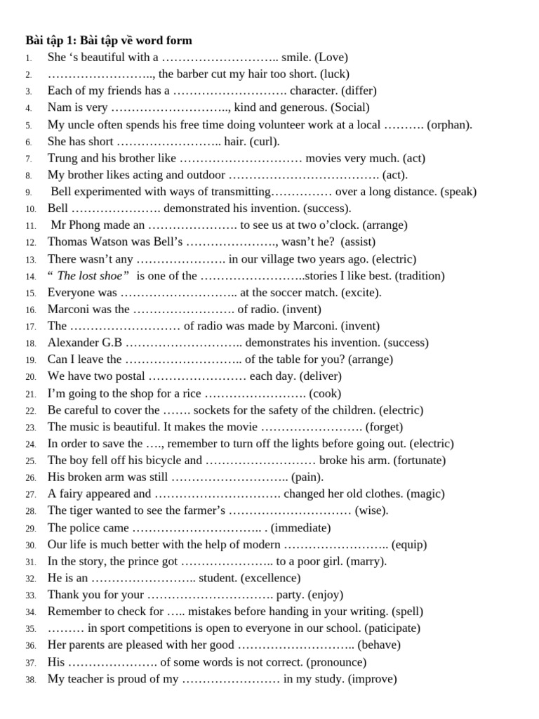 English Word Form Exercises | PDF