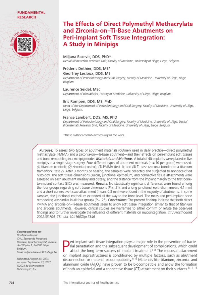 Ijp 36 6 Bacevic M 7346 p704 | PDF | Dental Implant | Histology