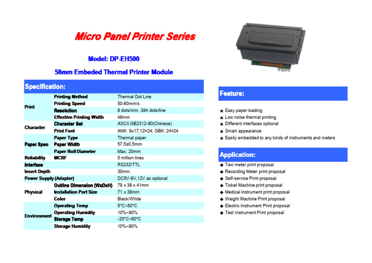 DP-EH500 Thermal Printer-Datasheet | PDF