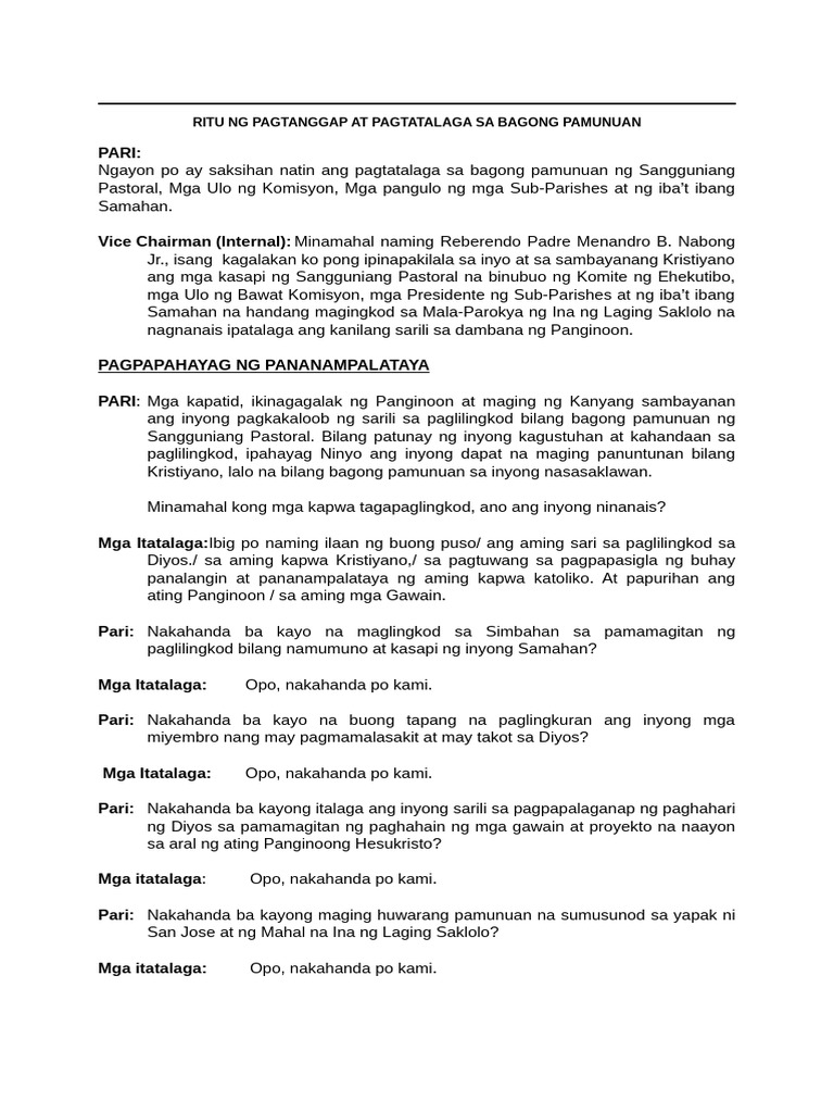 Pagtatalaga NG Bagong Pamunuan | PDF