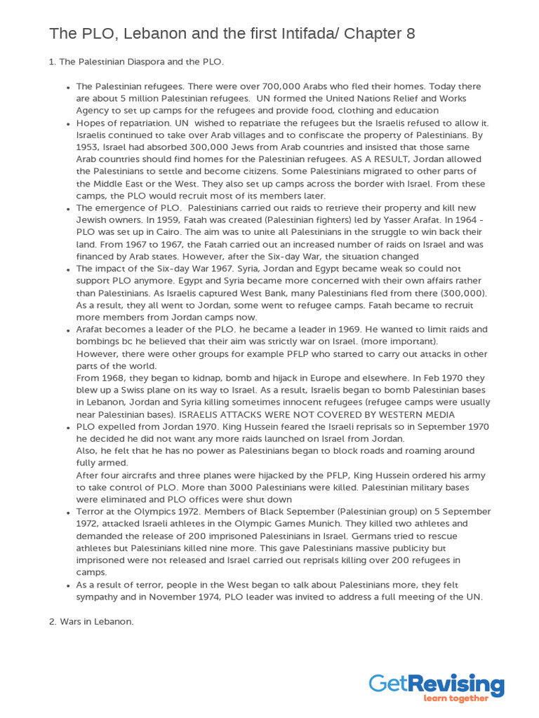 The PLO Lebanon and the first Intifada Chapter 8 | PDF | Palestine ...