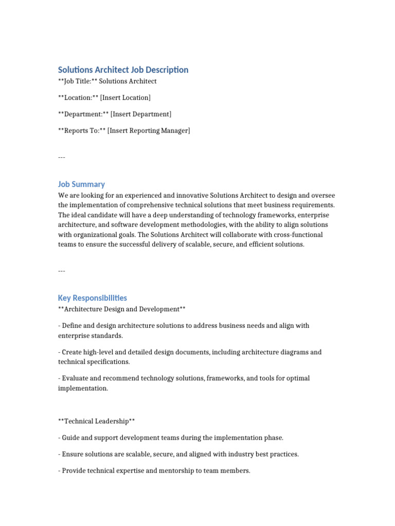 Solutions Architect Job Description | PDF