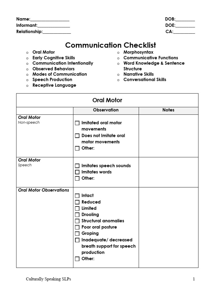 communication checklist | PDF | Question | Communication