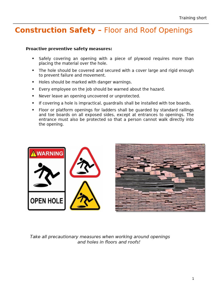 Construction Safety - Floor and Roof Openings - English | PDF | Safety