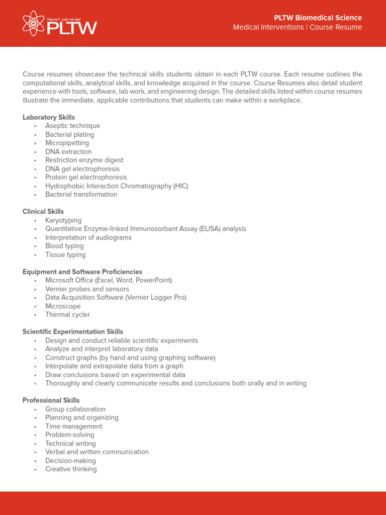 PLTW Biomedical Science Course Skills | PDF | Elisa | Health Sciences