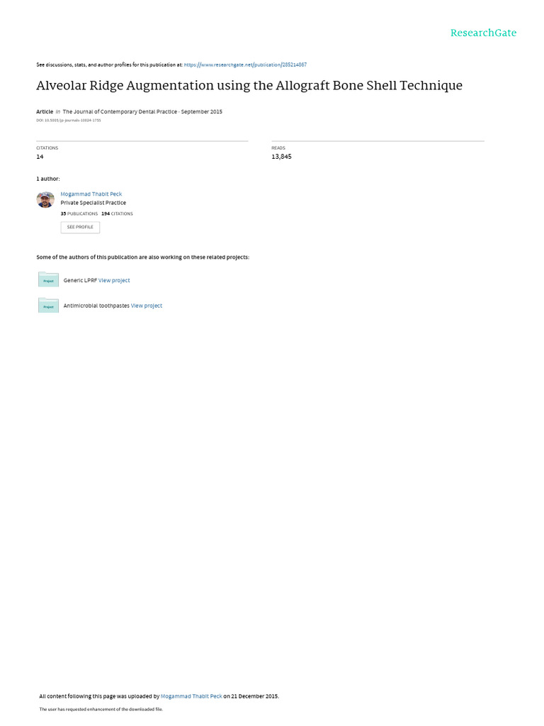 Alveolar Ridge Augmentationusingthe Allograft Bone Shell Technique ...