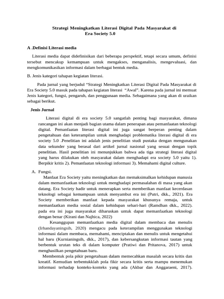 Strategi Meningkatkan Literasi Digital Pada Masyarakat di Era Society 5 tugas | PDF