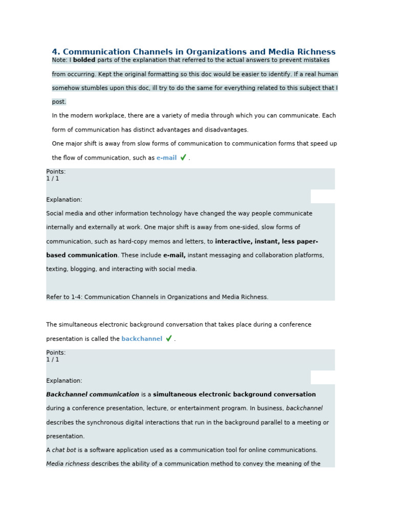 1-4. Communication Channels in Organizations and Media Richness | PDF ...