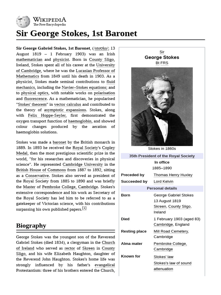Sir George Stokes, 1st Baronet | PDF | Fluid Dynamics | Physical Phenomena