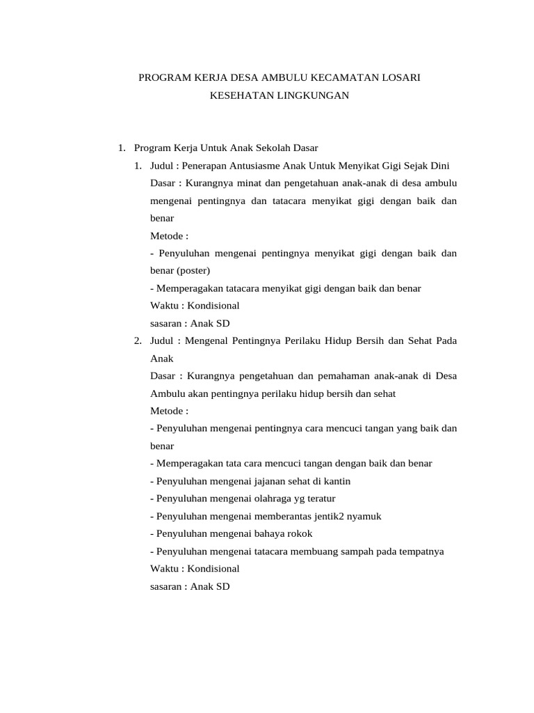 Program Kerja Desa Ambulu Kecamatan Losari | PDF