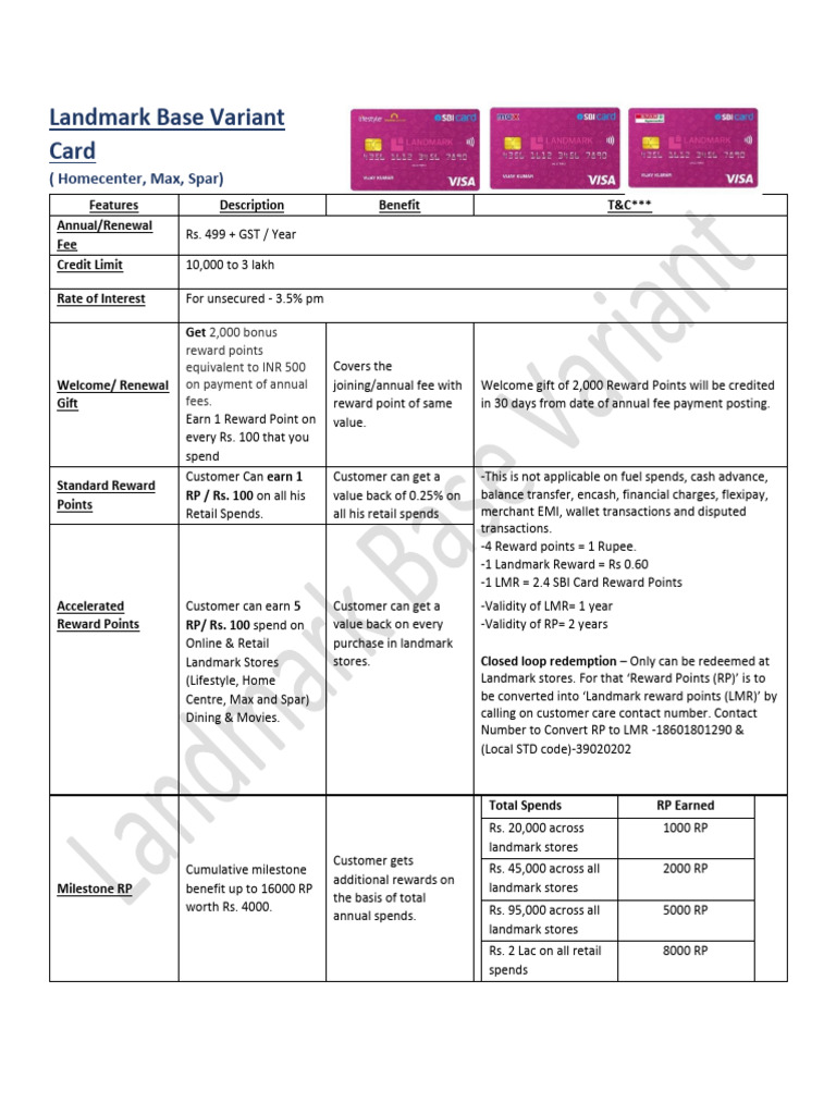 SBI Landmark Credit Card Benefits | PDF | Credit Card | Loyalty Program