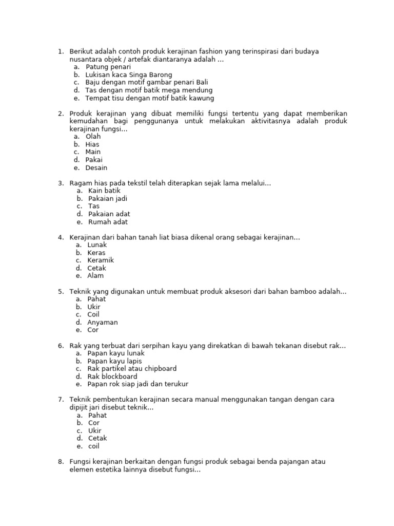Soal Pkwu Kerajinan Ok | PDF