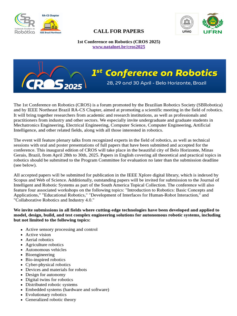 CFP-CROS-2025 | PDF | Robotics | Robot
