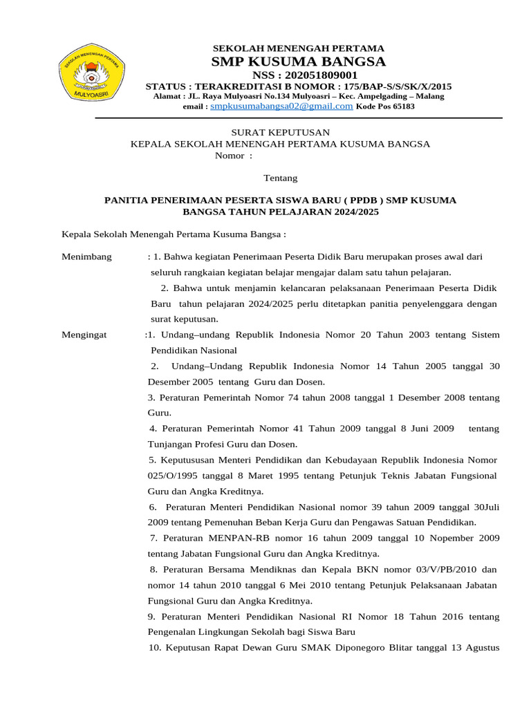 SK Panitia PPBD SMP KB | PDF