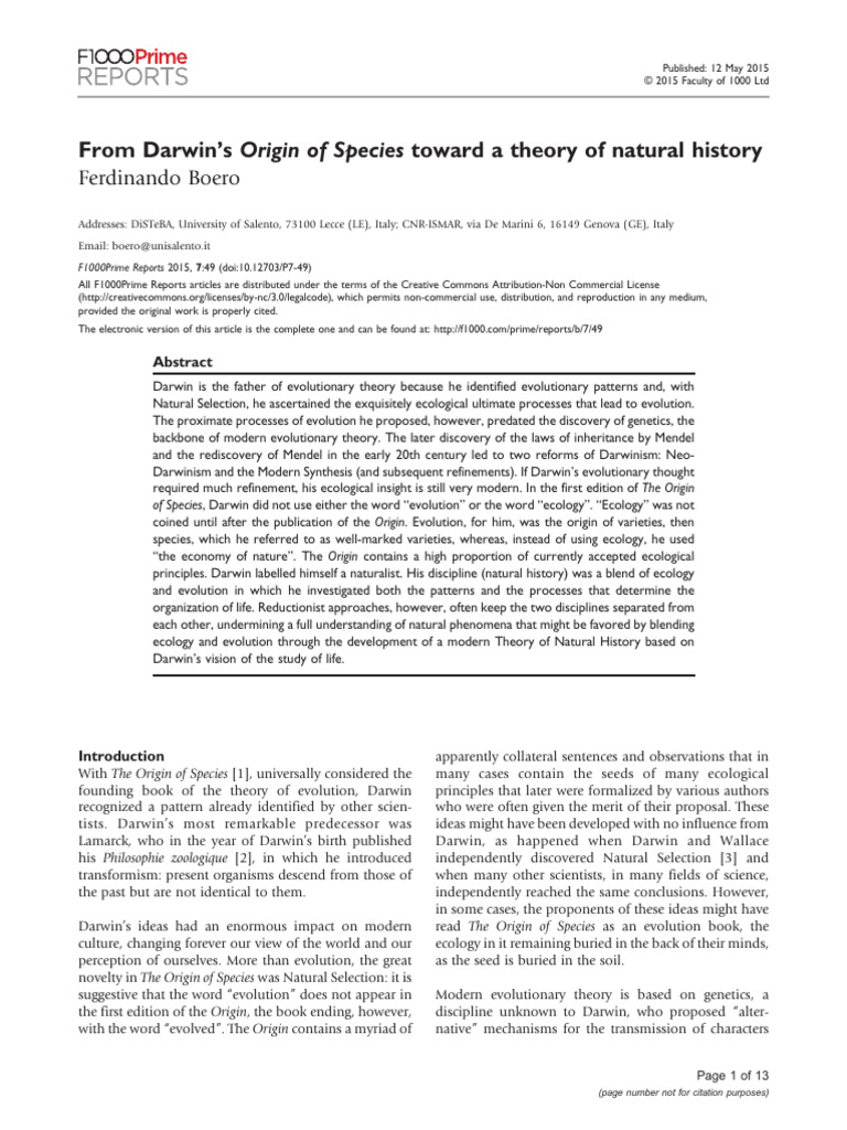 Darwin's Legacy: Ecology and Evolution | PDF | On The Origin Of Species ...