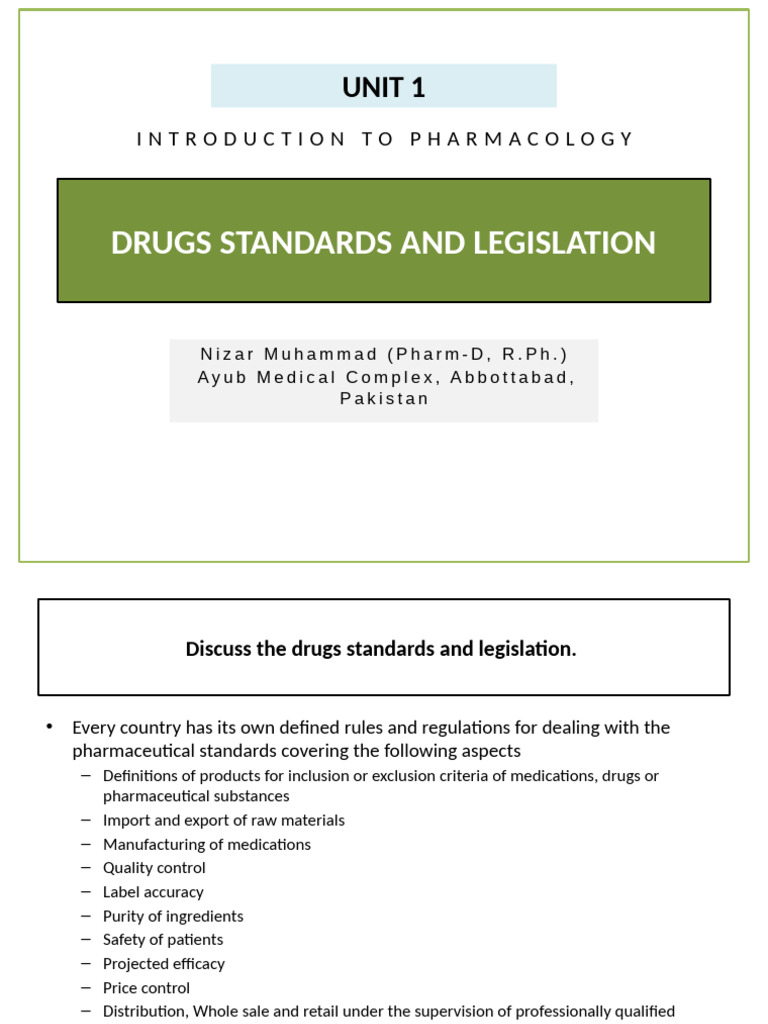 Drug Standards and Legislation Overview | PDF | Food And Drug ...