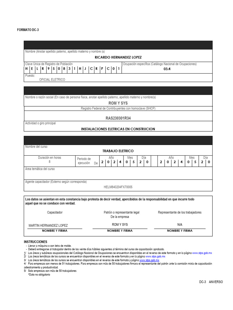 Formato Dc-3martin Hernandez | PDF