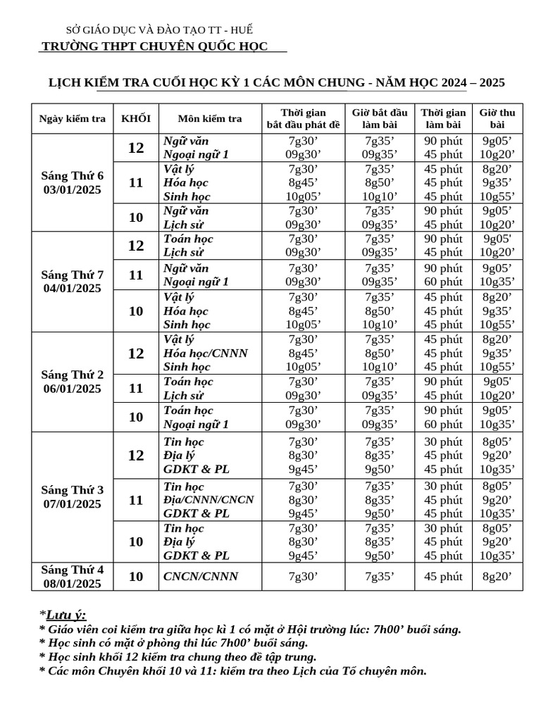 LICH KT CUỐI HK1 2024 2025 | PDF