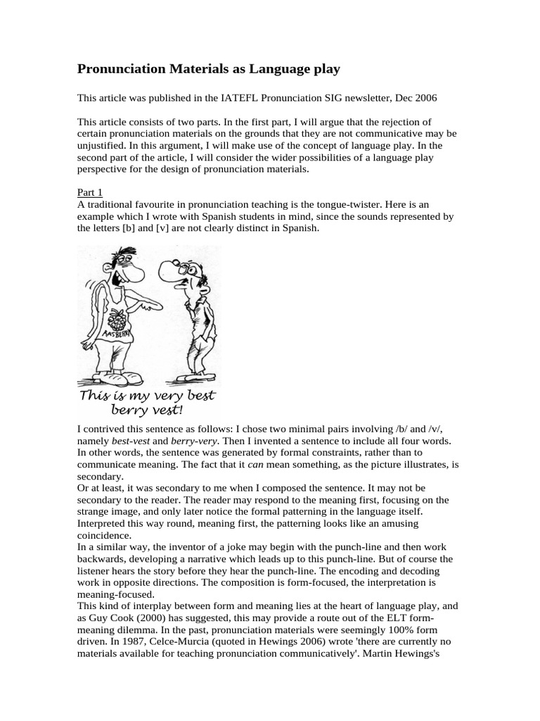 Language Play in Pronunciation Teaching | PDF | Linguistics | Human ...